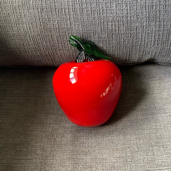 Vintage | Art | Vintage Large Hand Blown Red Glass Apple With Green ...